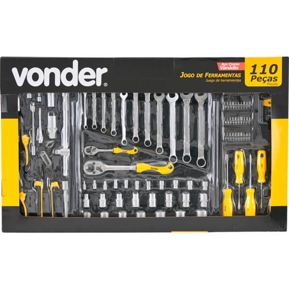 Kit de Ferramentas Vonder com 110 Peças em Cromo Vanádio - Diafer