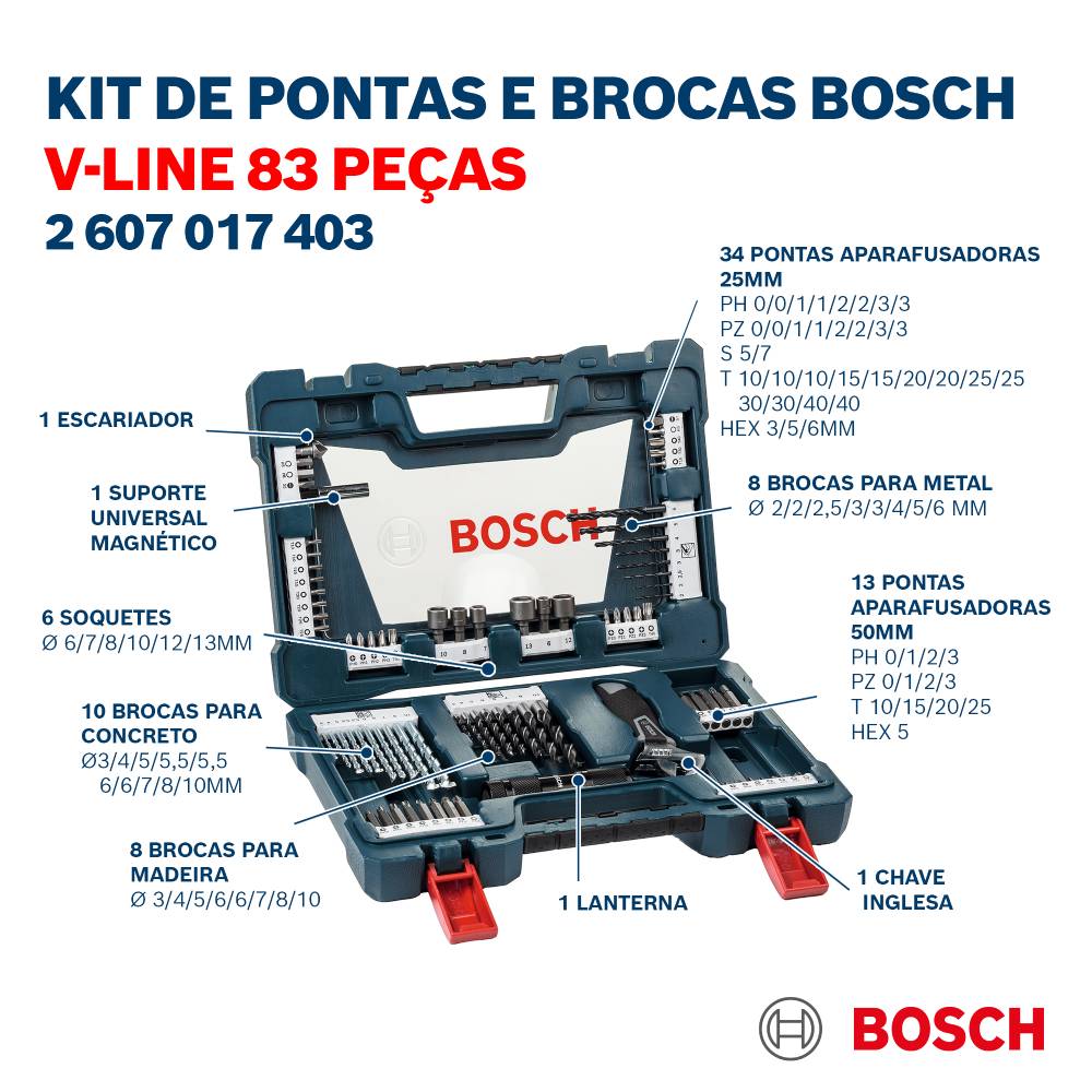 Kit de acessórios Bosch V-line Titânio 83 peças - Diafer