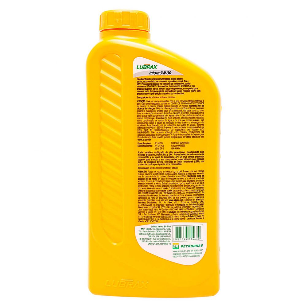 Óleo de Motor Lubrax Lubrificante Sintético 5W30 1 Litro - Diafer