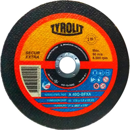 Disco de Corte Tyrolit Secur Inox de 7 Polegadas A46Q BFXA - Diafer